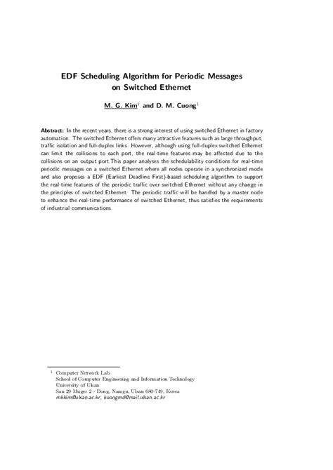 Pdf Edf Scheduling Algorithm For Periodic Messages On Switched Ethernet