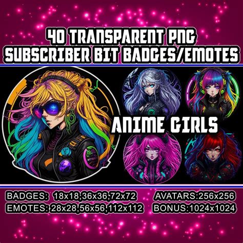 Cyberpunk Anime Girls Twitch Kick Sub Badges And Bit Badges For
