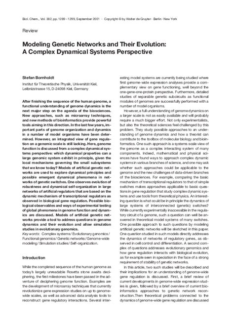 Pdf Modeling Genetic Networks And Their Evolution A Complex Dynamical Systems Perspective