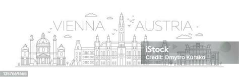 비엔나 리나트 일러스트레이션 오스트리아 휴가 여행 평면 도면 현대적인 스타일의 비엔나 도시 일러스트레이션 손으로 스케치 포스터 배너 엽서 여행사 용 카드 템플릿 티셔츠 셔츠