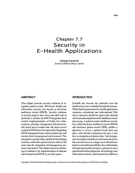 Pdf Security In E Health Applications