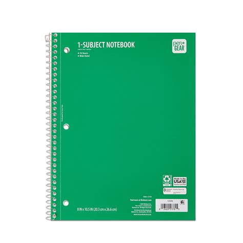 Brandclub Pen Gear Wide Ruled 1 Subject Notebook 10 5” X 8” Green