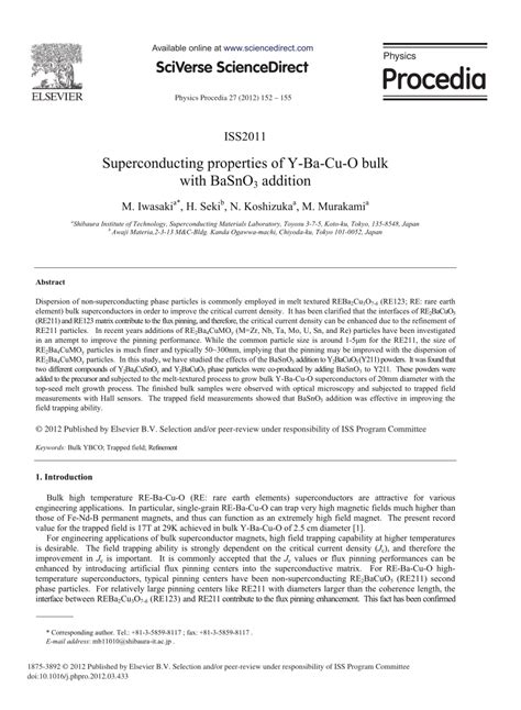 Pdf Superconducting Properties Of Y Ba Cu O Bulk With Basno3 Addition