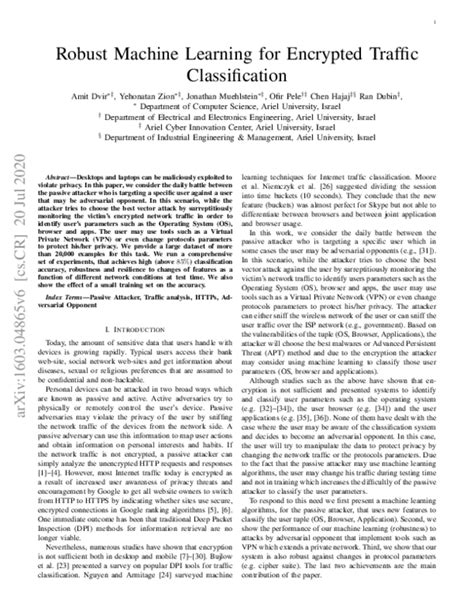 pdf robust machine learning for encrypted traffic classification