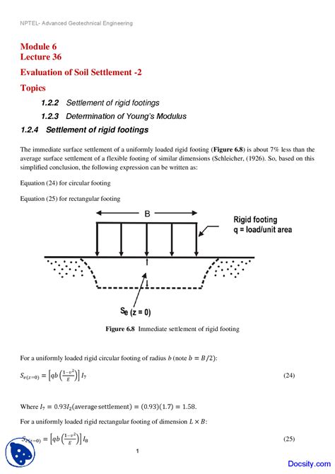 Settlement Of Rigid Footings Advance Geotechnological Engineering Lecture Notes Docsity