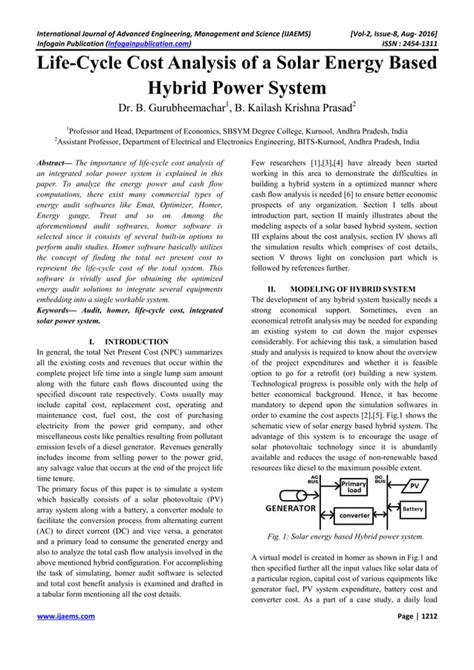 life cycle cost analysis of a solar energy based hybrid power system | PDF