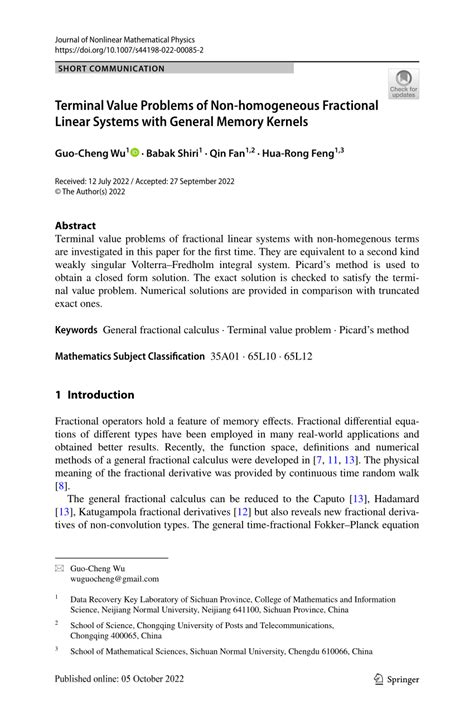 Pdf Terminal Value Problems Of Non Homogeneous Fractional Linear