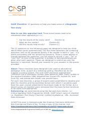 CASP Checklist 12 Questions For Validating Diagnostic Test Course Hero