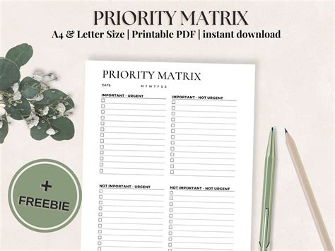 Printable Priority Matrix Effective To Do List A4 Letter Size Task Priority Matrix Daily