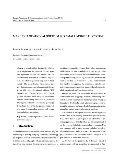 pdf maze exploration algorithm for small mobile platforms