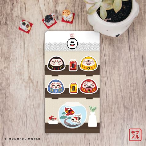 Japanese Yokai Tsukumogami Sticker Sheet Daruma Dolls Etsy