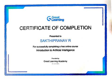 Sakthi Pranav R On Linkedin Successfully Completed Introduction To Artificial Intelligence Course