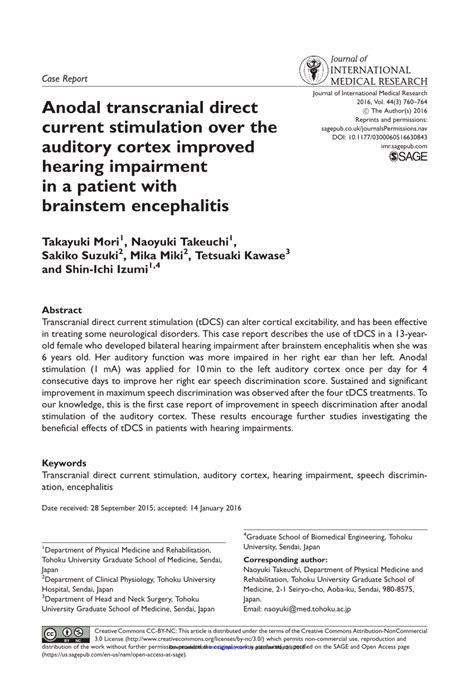 Pdf Anodal Transcranial Direct Current Stimulation Over The Auditory