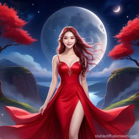 Loona S Moonlit Smile In Red Dress Stable Diffusion Online