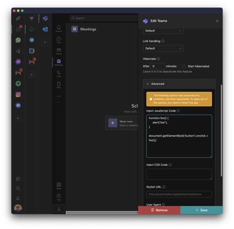 javascript and css injection rambox workspace simplifier
