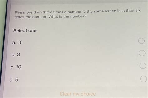 five more than three times a number is the same as cameramath