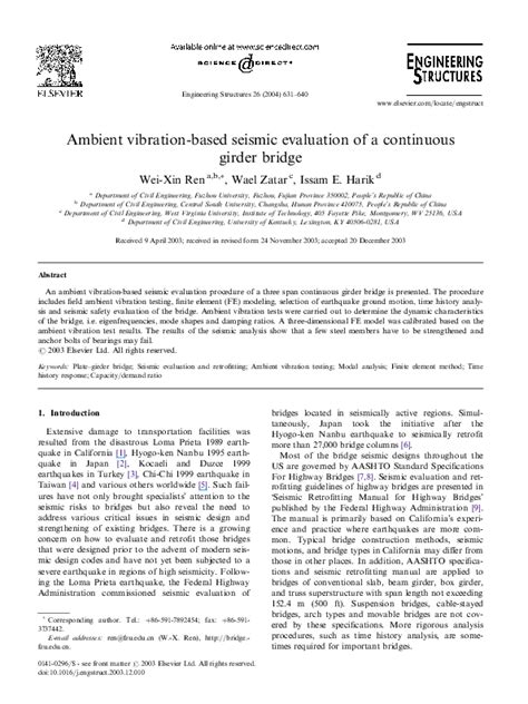 Pdf Ambient Vibration Based Seismic Evaluation Of A Continuous Girder