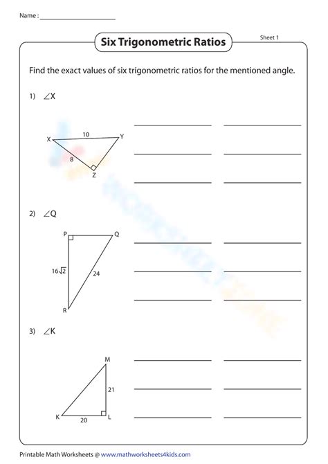 Six Trigonometric Ratios Worksheet