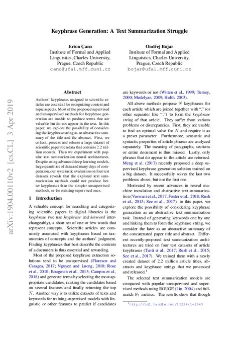 Pdf Keyphrase Generation A Text Summarization Struggle