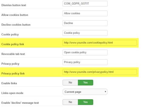 How Do I Add Privacy And Cookie Policy Links To The Cookie Toolbar Joomla Extensions Store