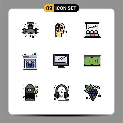 9 Universal Filledline Flat Color Signs Symbols Of Repair Missing Focusing Error Team Editable