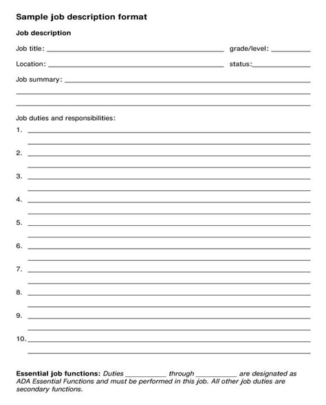 Job Description Format Free Download And Print For You