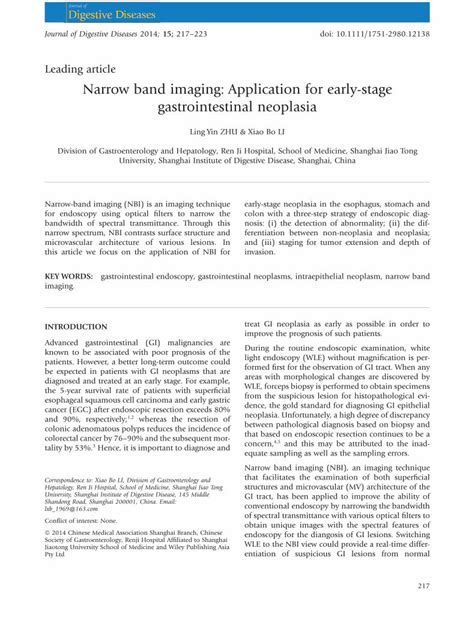Pdf Narrow Band Imaging Application For Early Stage Gastrointestinal