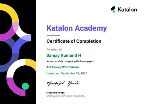 Sanjay Kumar S H On Linkedin Certification Of Completion For Api Testing With Katalon