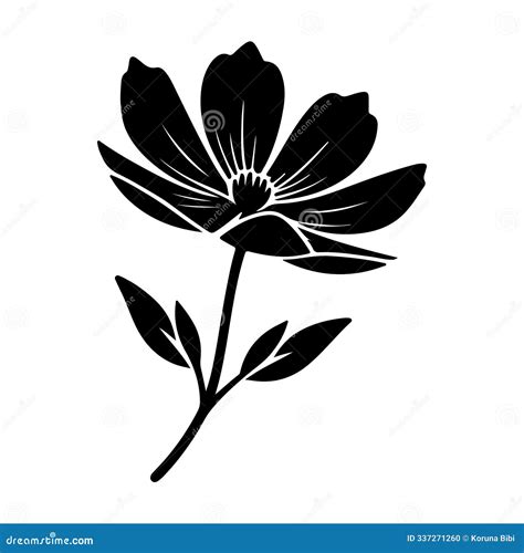 Single Flower Silhouette Vector With White Background Stock