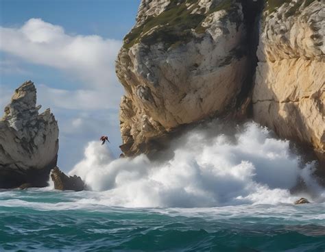 Premium Photo A Climber Scaling A Stunning Limestone Sea Stack With