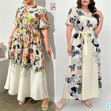 1963m031 Am Plus Size Floral Maxi Dress Can Fit To Xl Shopee