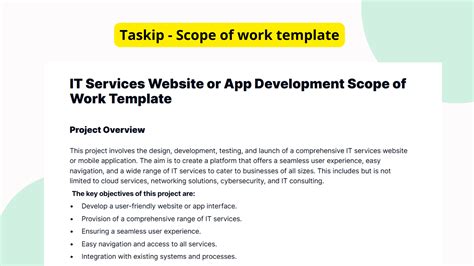 It Services Website Or App Development Scope Of Work Template Taskip