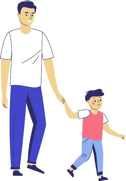 소년 아이 가족 산책과 함께 산책에 남자 아버지 프리미엄 벡터