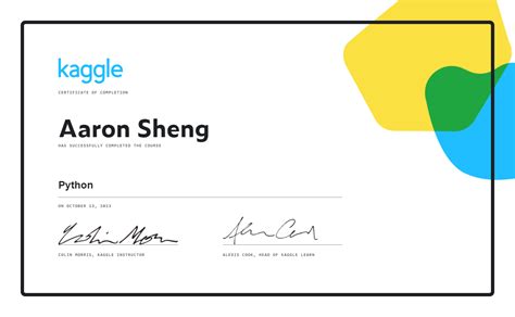 Aaron Sheng Completed The Python Course On Kaggle