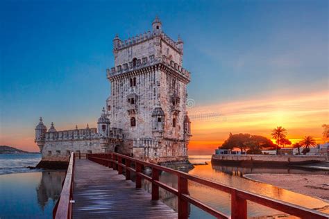 Belem Tower In Lisbon At Sunset Portugal Stock Image Image Of