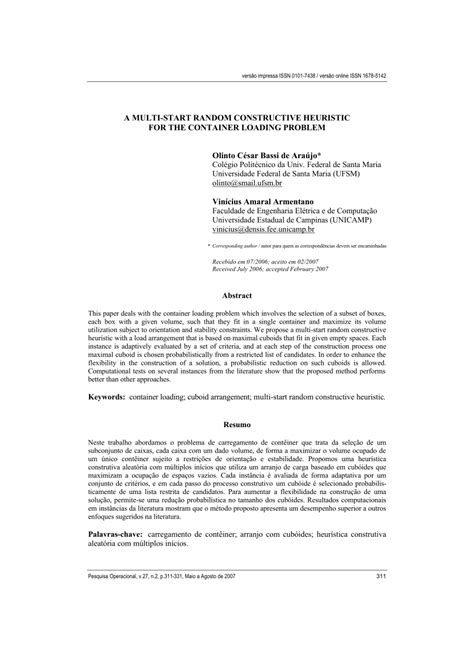 pdf a multi start random constructive heuristic for the container