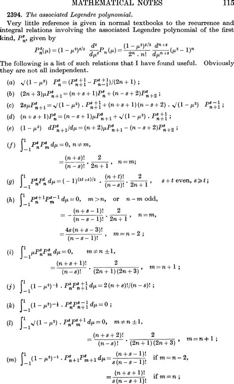 2394 The Associated Legendre Polynomial The Mathematical Gazette Cambridge Core