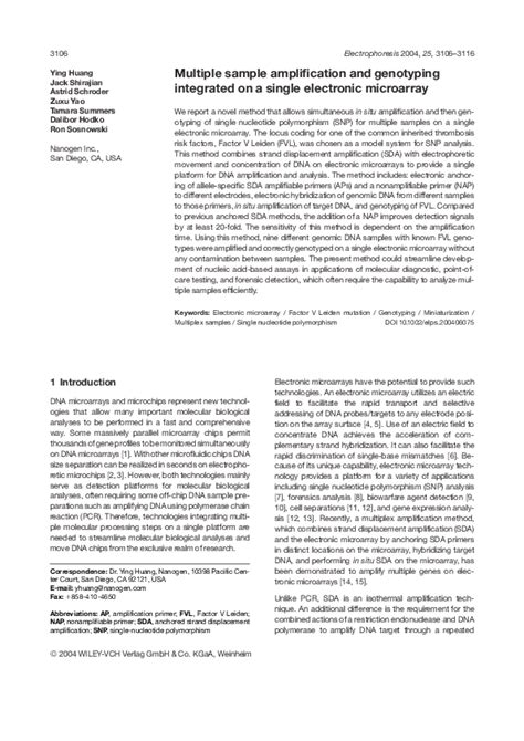 Pdf Multiple Sample Amplification And Genotyping Integrated On A Single Electronic Microarray