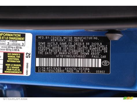 2018 Camry Color Code 8t7 For Blue Streak Metallic Photo 139574058