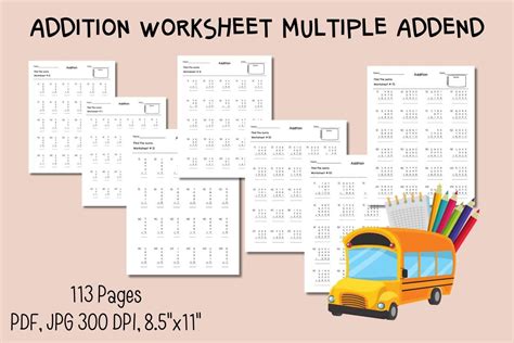 Addition Worksheet Multiple Addend Graphic By Happydesign · Creative