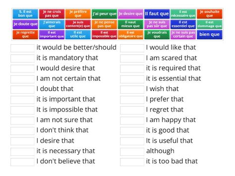 French Subjunctive Mood Triggers Match Up