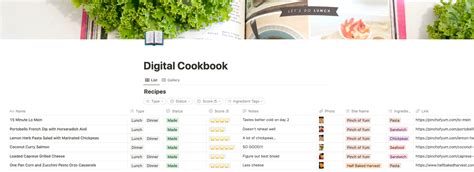 notion digital cookbook template