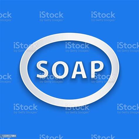 파란색 배경에 분리 된 비누 아이콘의 종이 컷 바 거품이있는 비누 바 종이 아트 스타일입니다 벡터 일러스트레이션 3차원 형태에 대한 스톡 벡터 아트 및 기타 이미지 Istock