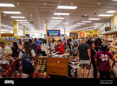 Interior Of A Bustling Trader Joes Store Filled With Shoppers