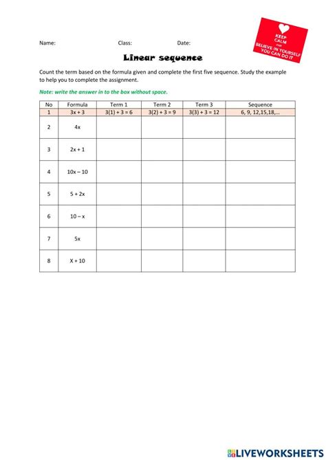 Linear Sequence 4987844 Mutiyah Live Worksheets