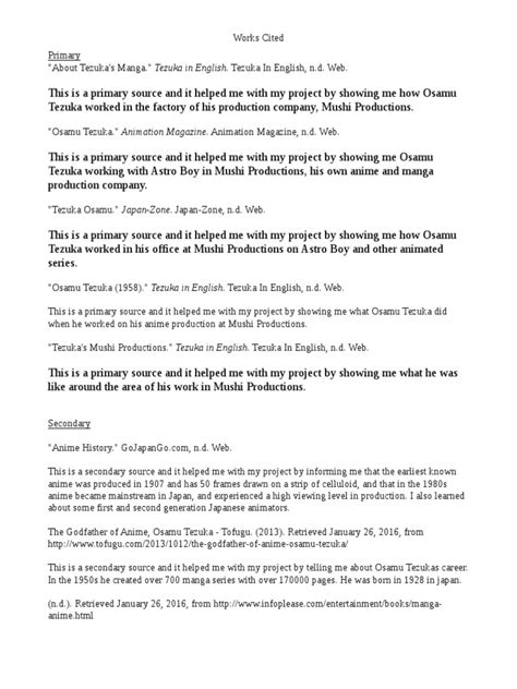 Annotated Bibliography Nhd Finished Pdf Anime Manga