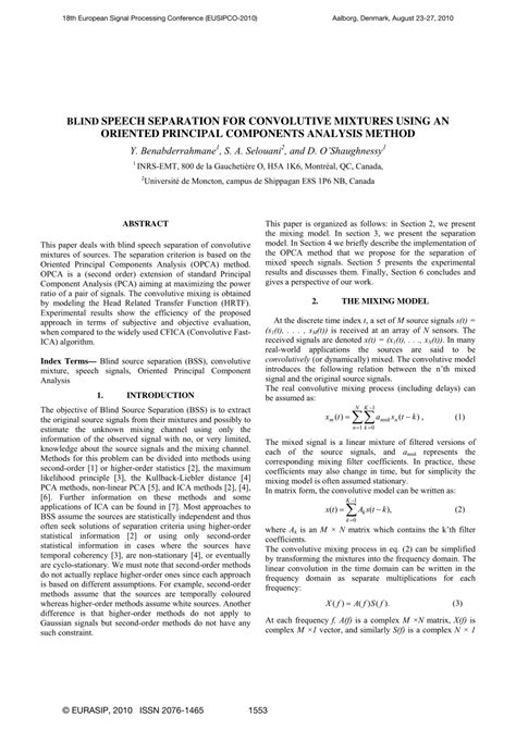 Pdf Blind Speech Separation For Convolutive Mixtures Using An