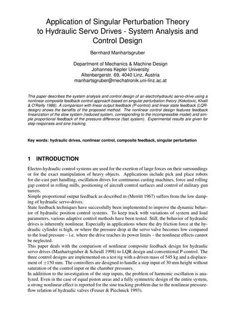 Pdf Application Of Singular Perturbation Theory To Hydraulic Servo