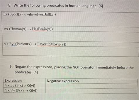 solved 8 write the following predicates in human language
