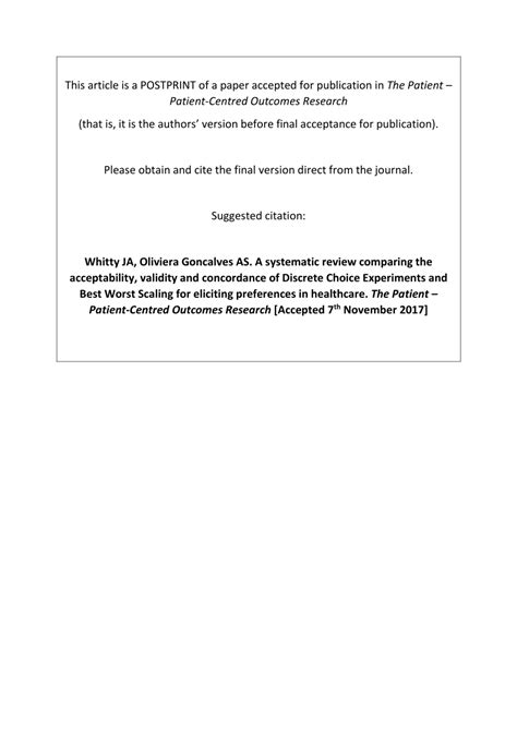 Pdf A Systematic Review Comparing The Acceptability Validity And Concordance Of Discrete